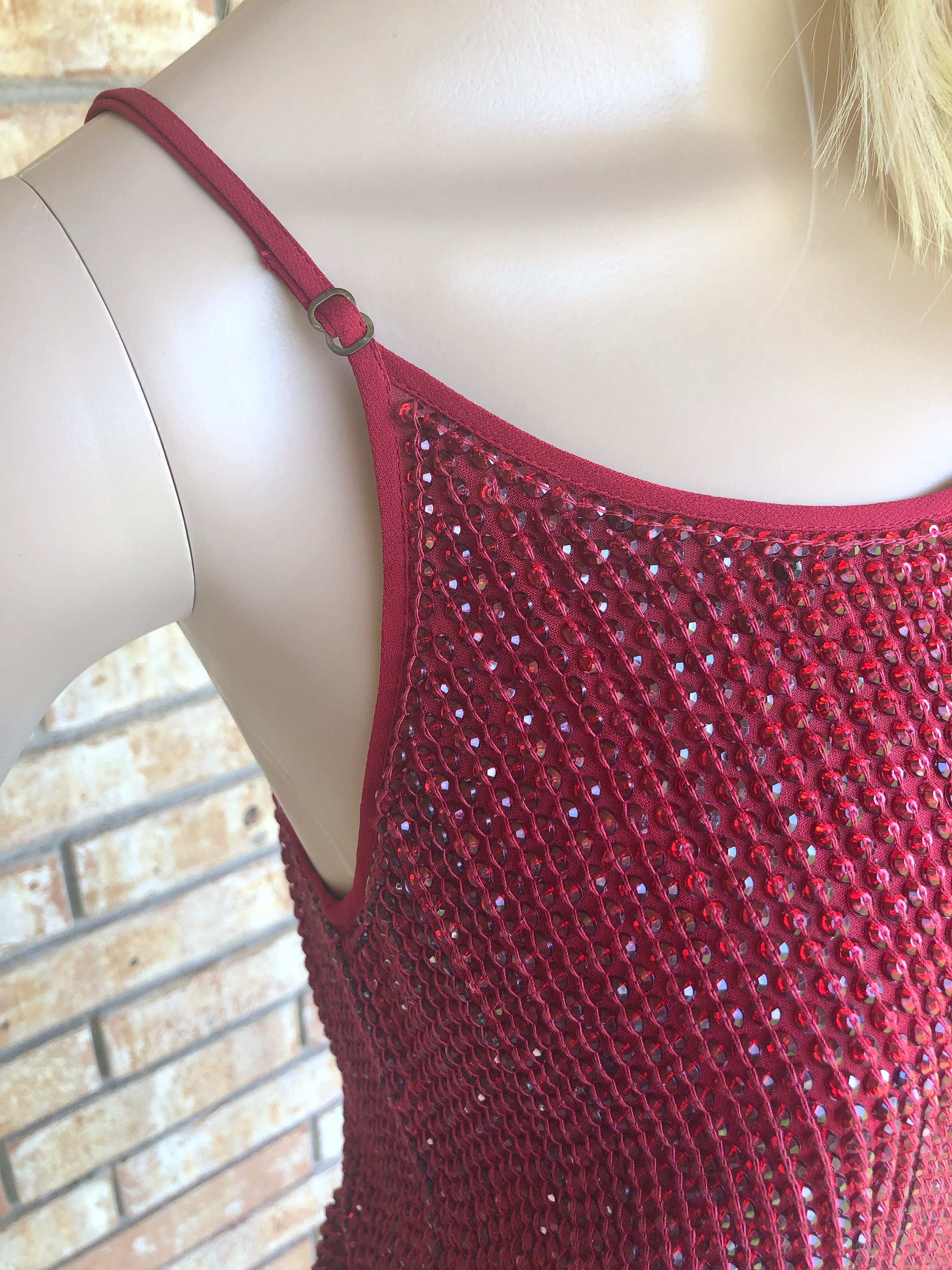 Aries Collection Two Piece Red Sequin Jeweled Crop Top Cami & Mini ...