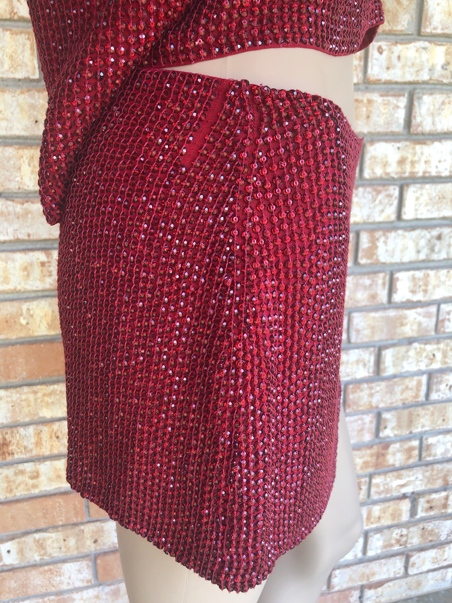 Aries Collection Two Piece Red Sequin Jeweled Crop Top Cami & - Etsy