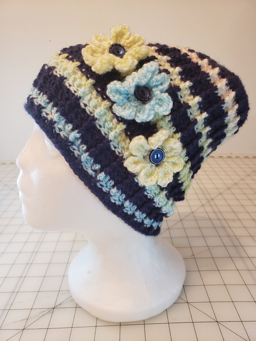 Cute as a Button Hats – HAND-CROCHETED BEANIE Hats With Flowers - Etsy