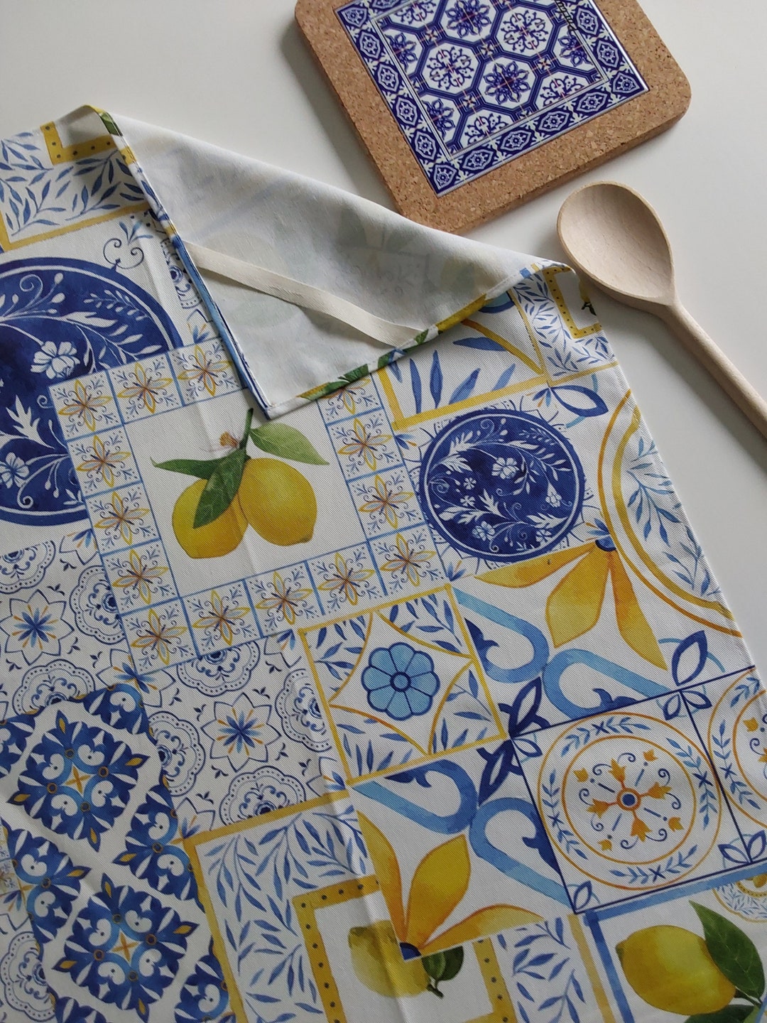 Kitchen Towel Azulejos, Kitchen Towel Tiles and Lemons, Portuguese ...