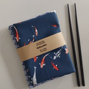 Tea Towel Japan, Koi Kitchen Towel, Waves Tea Towel, Asian Kitchen ...