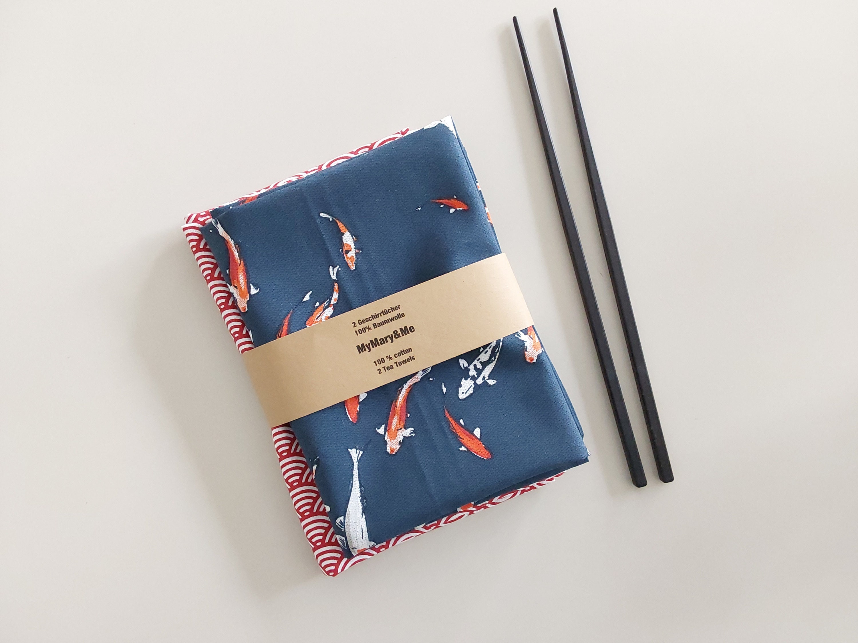 Tea Towel Japan, Koi Kitchen Towel, Waves Tea Towel, Asian Kitchen ...