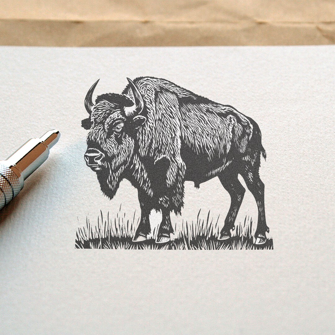 Bison Stamp, Animal Stamp, Wooden Stamp, Hand Carved, Printing Block ...