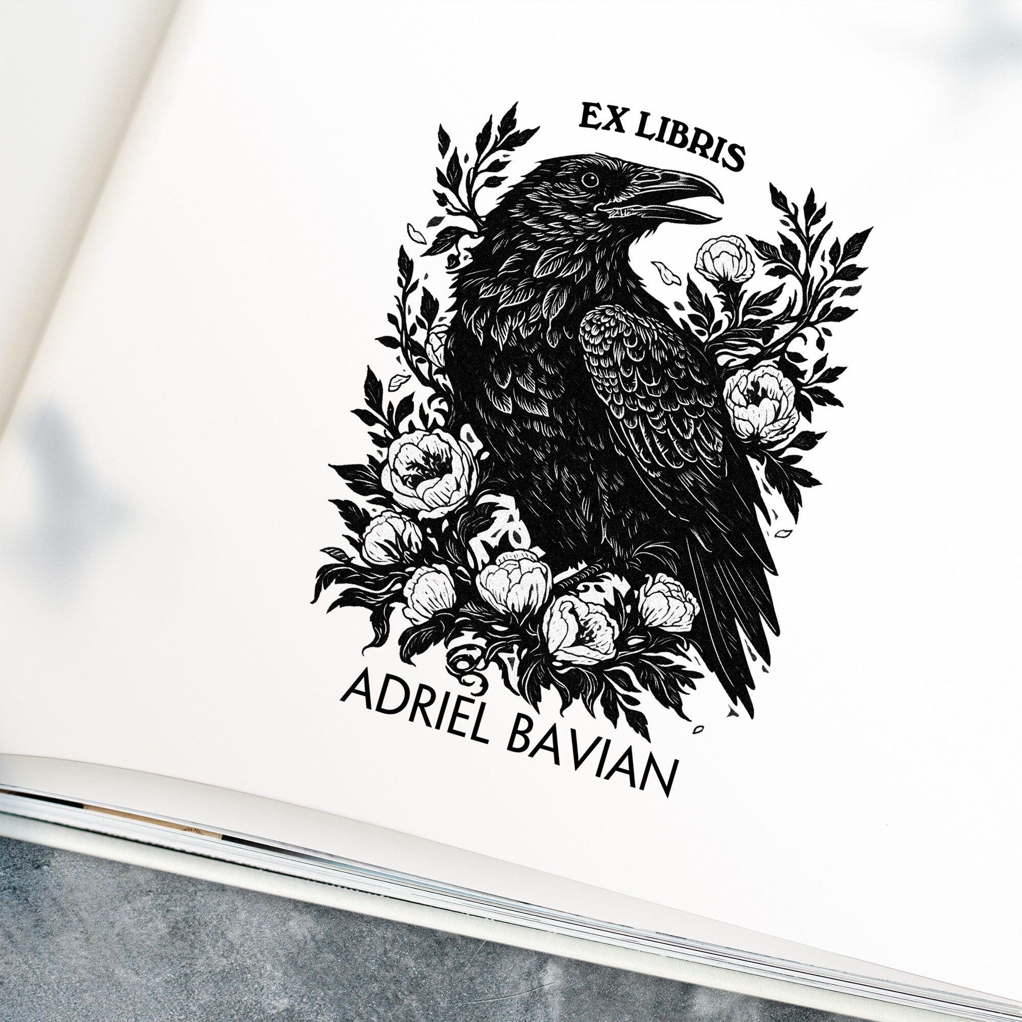 Raven Ex Libris Rubber Stamp: Personalized Bookplate Stamp - Etsy