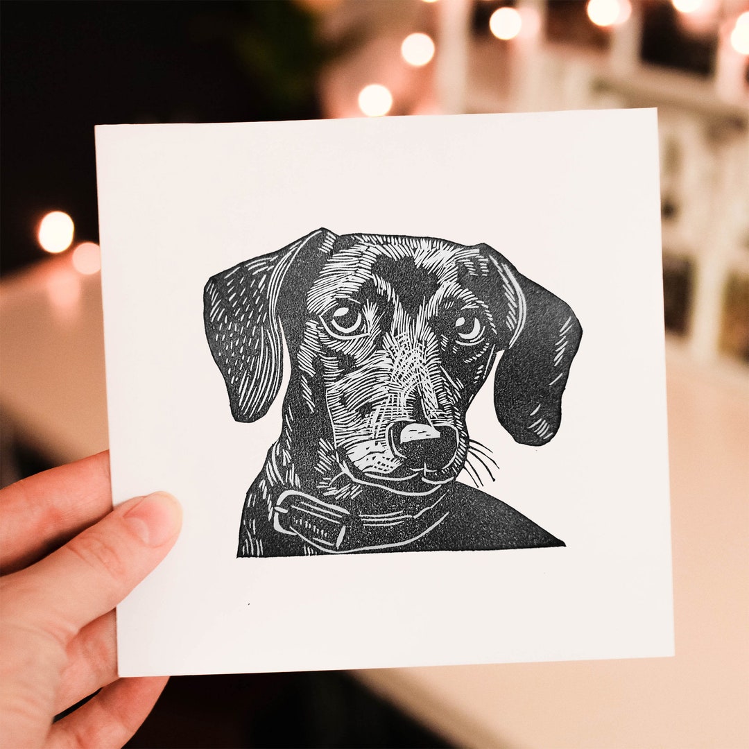 Dachshund Linocut Print: Handcrafted Dog Portrait Art - Etsy