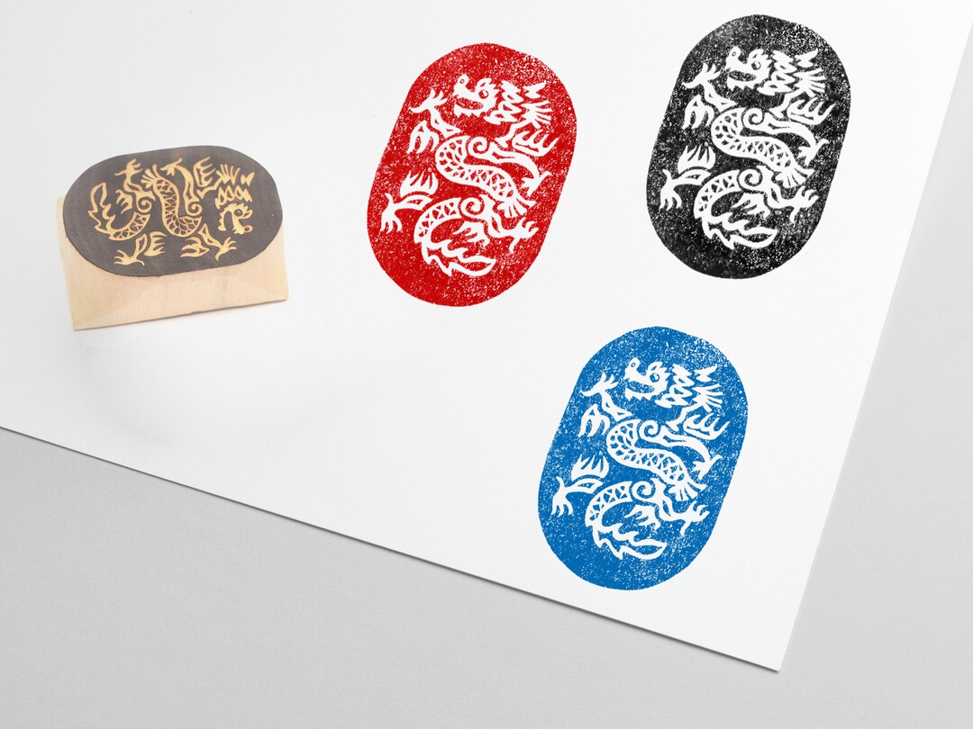 Dragon Stamp, Dragon Seal, Wooden Stamp, Hand Carved, Printing Block ...