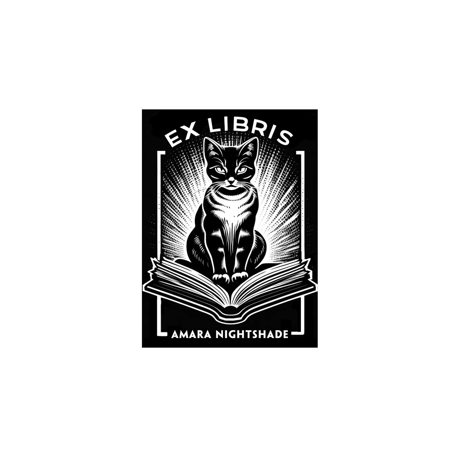 Mystic Feline Mark: Cat Ex Libris Stamp for Personalized Book Ownership ...