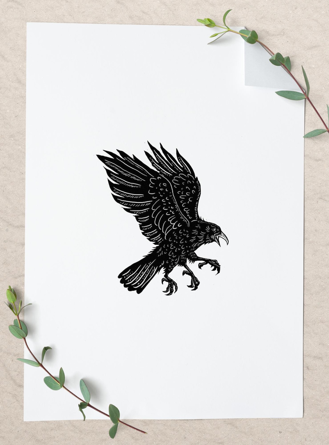 Three Legs Crow Stamp, Crow Stamp, Bird Stamp, Hand Carved for Post ...