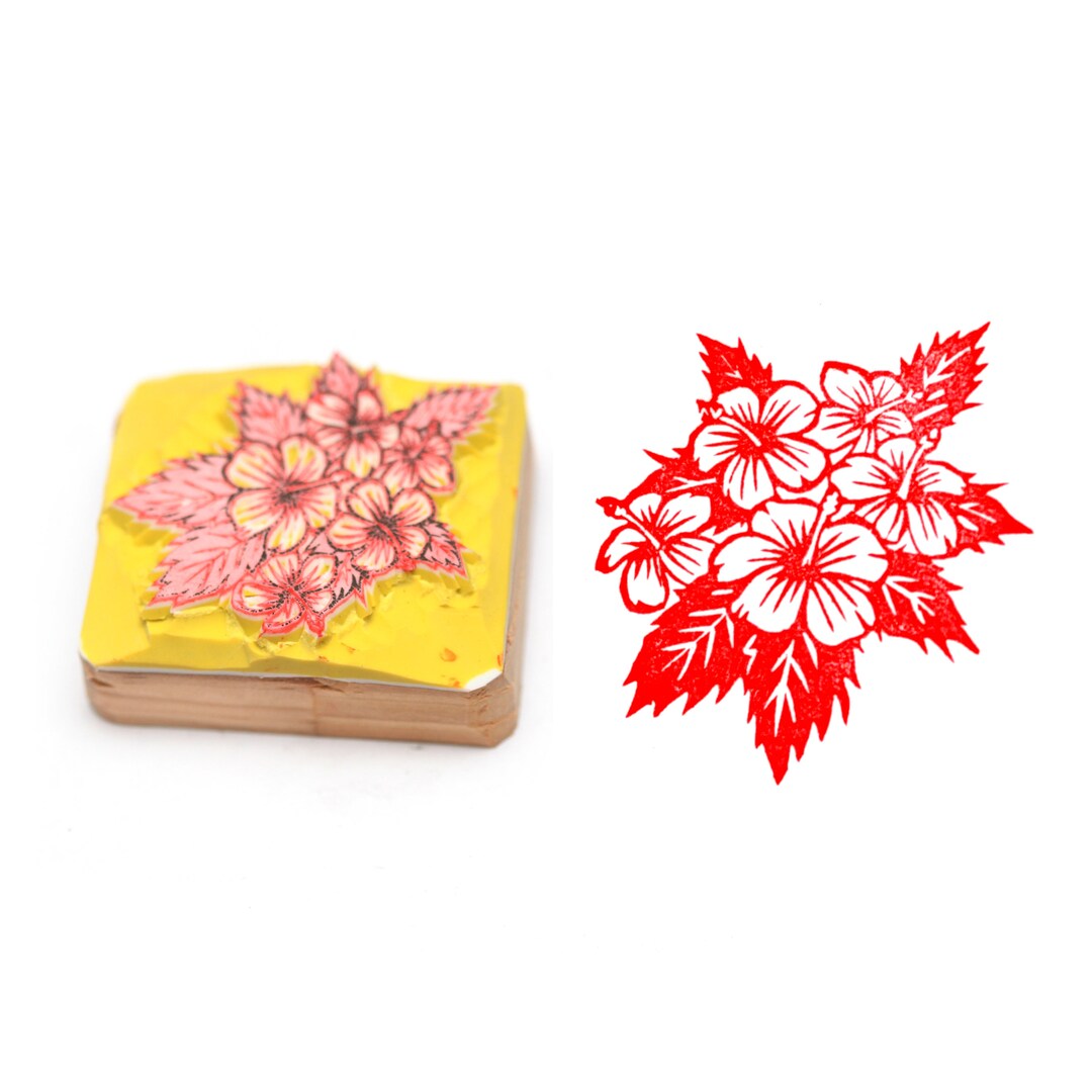 Hand Carved Hibiscus Flower Stamp: Rubber Stamp Clay Pottery Stamp - Etsy
