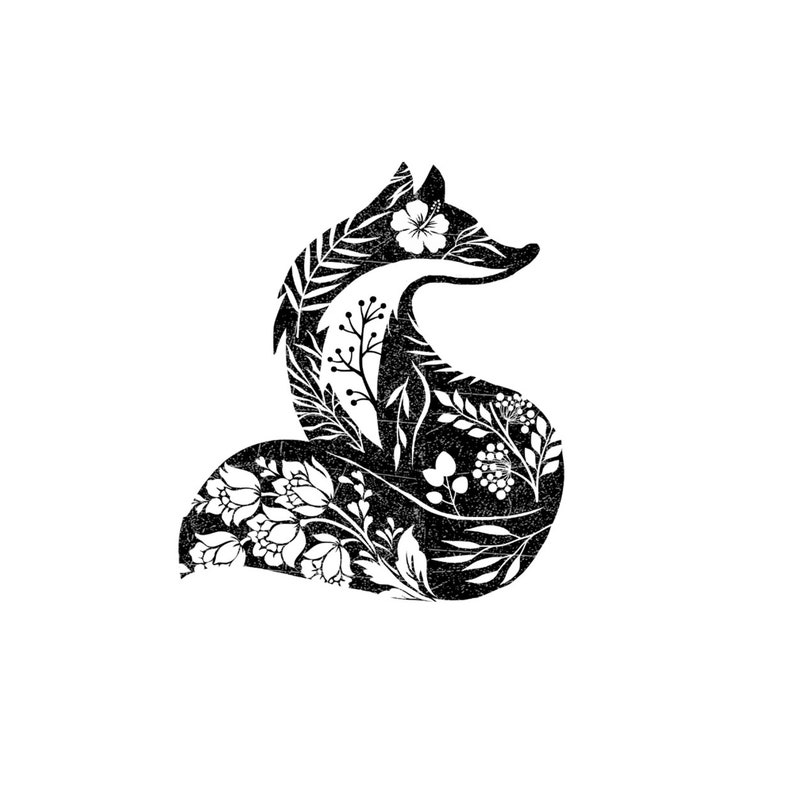 Floral Fox Stamp: Hand Carved Rubber Stamp Printing Block - Etsy