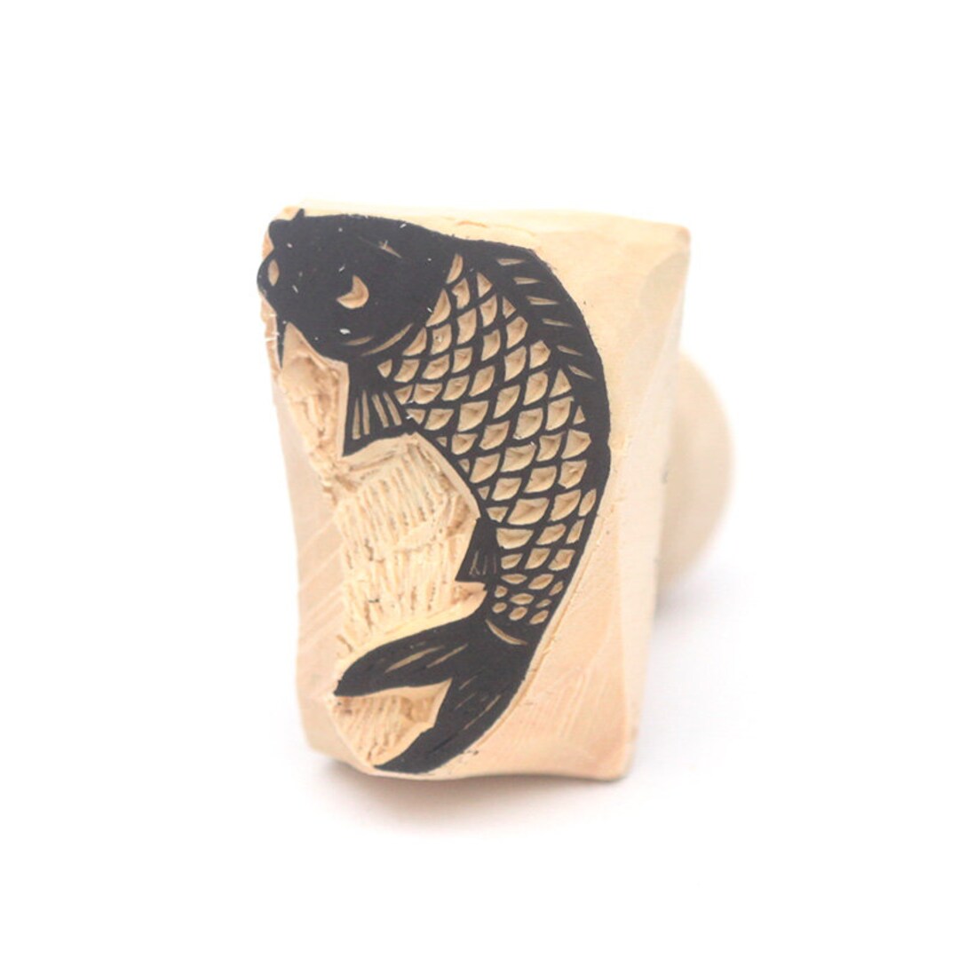 Carp Stamp, Fish Stamp, Wooden Stamp, Hand Carved, Rubber Stamp ...