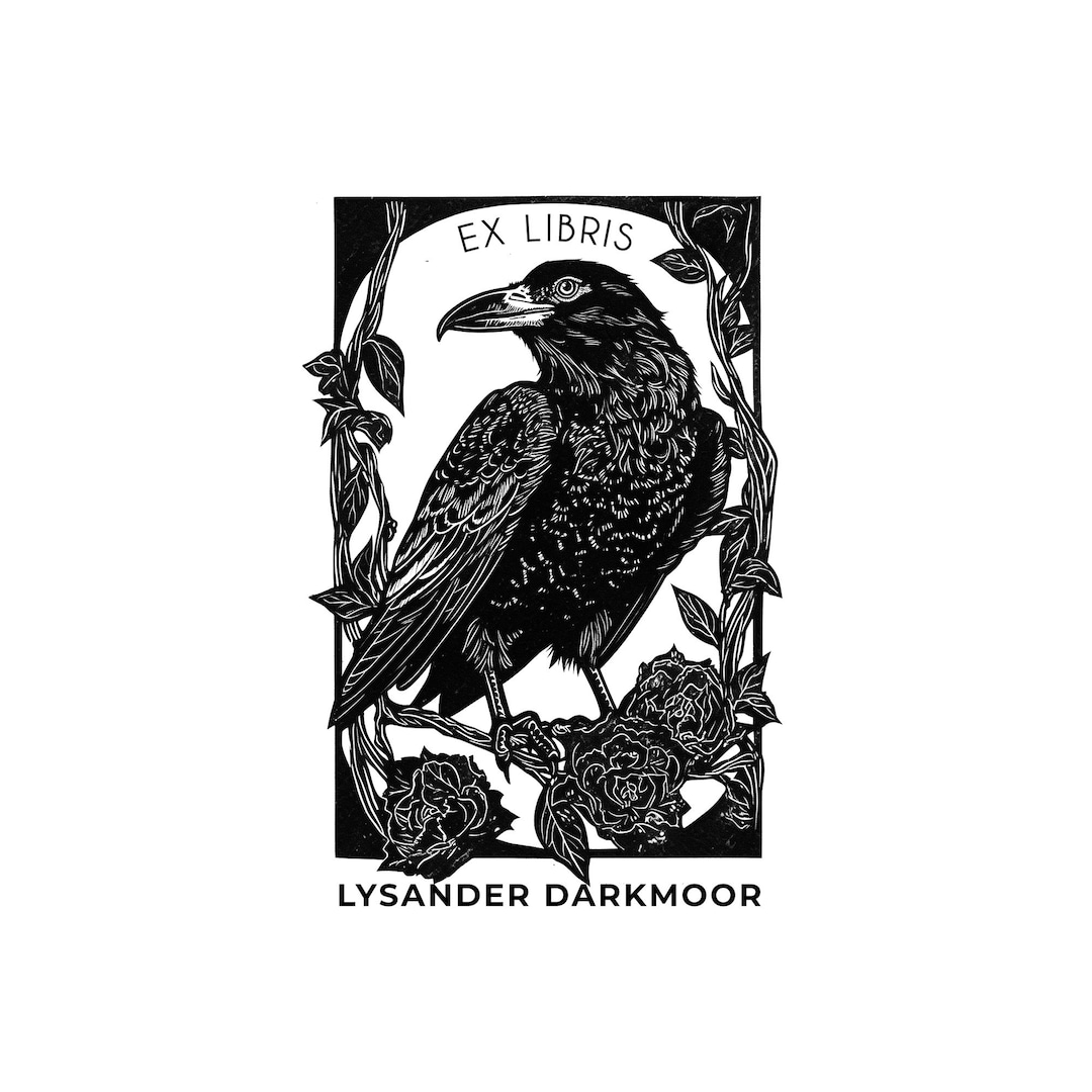 Raven Ex Libris Stamp for Personalized Book Ownership, Raven Stamp ...