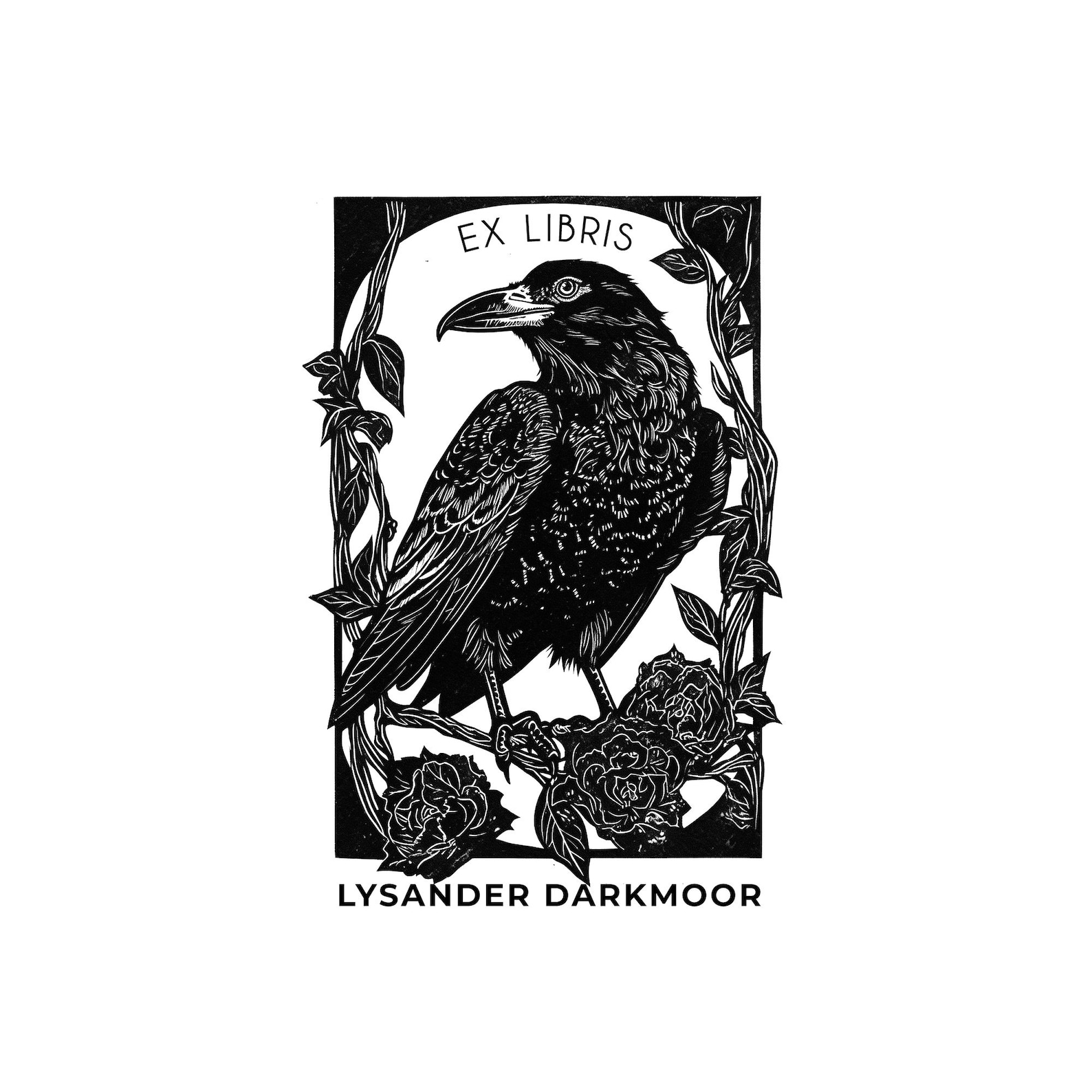 Raven Ex Libris Stamp for Personalized Book Ownership, Raven Stamp ...