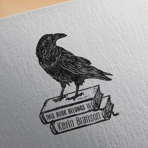 Raven Ex-libris Stamp: Personalized Book Stamp, Hand Carved - Etsy