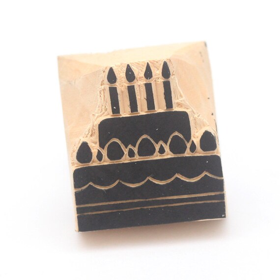 Birthday stamp Birthday cake stamp wooden stamp printing | Etsy