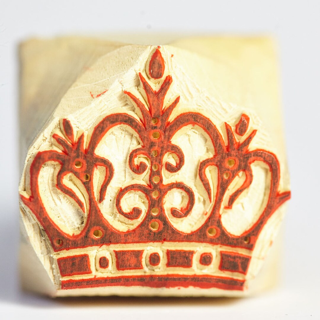 Hand Carved Rubber Stamp Crown Stamp: Pottery & Clay Imprint (1.2 Inch ...