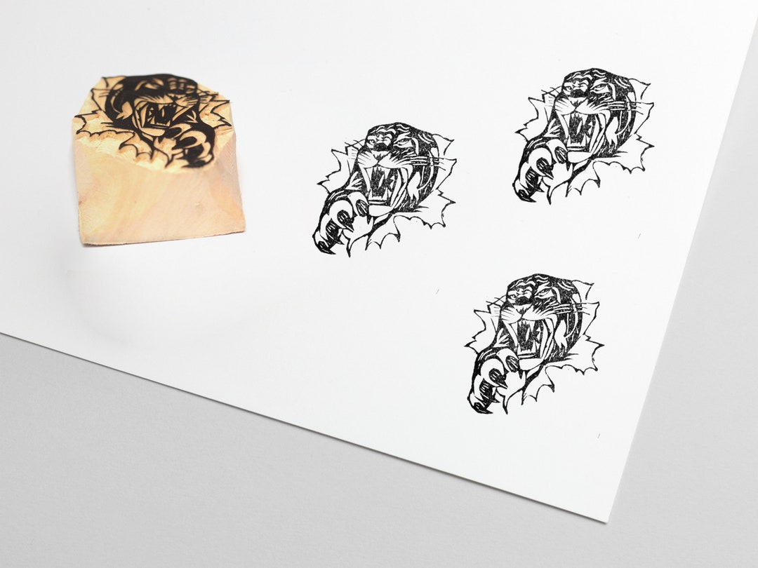 Tiger Stamp, Tiger Attack Stamp, Rubber Stamp Stamp, Handmade, Clay ...
