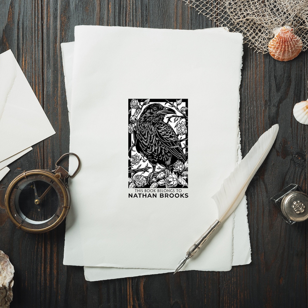 Raven Ex Libris Stamp: Personalized Bookplate, Library Stamp - Etsy