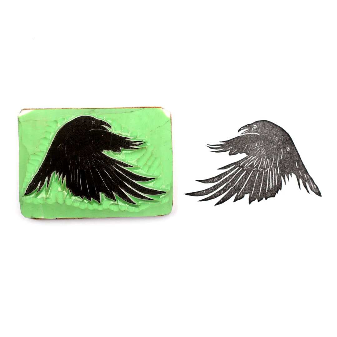 Raven Stamp, Crow Stamp, Bird Stamp, Hand Carved for Post Card, Planner ...