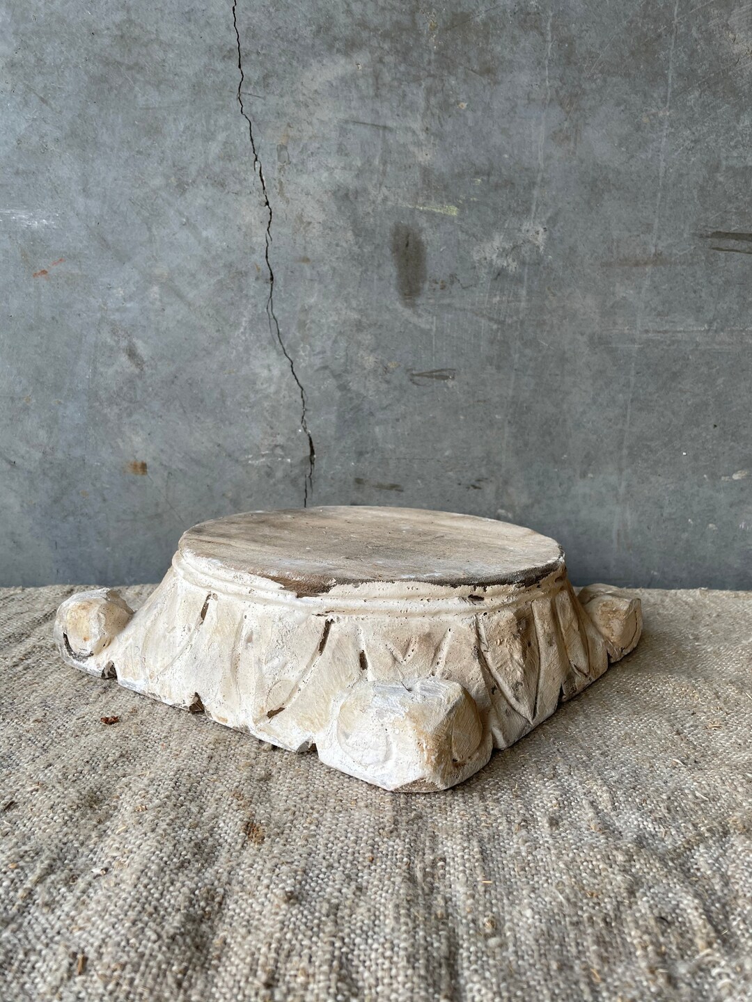 Hand Carved Wood Pedestal Riser: Chippy White Display Stand (10 Inch ...