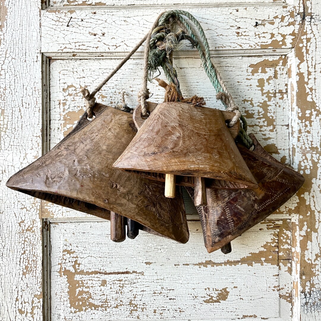 Large Vintage Carved Wood Cowbell Bell - Etsy
