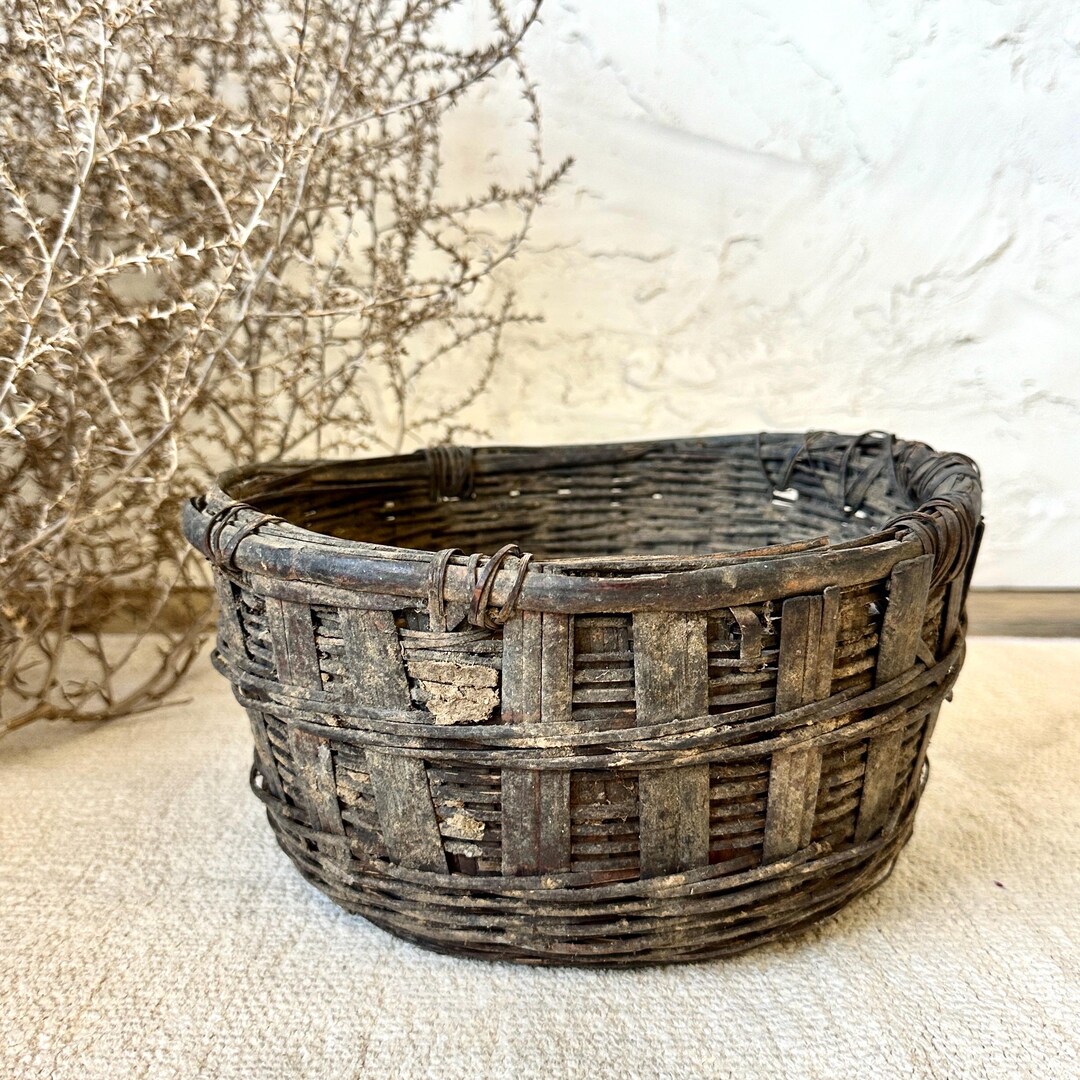 Antique Vintage Bamboo Gathering Basket 10 - Etsy
