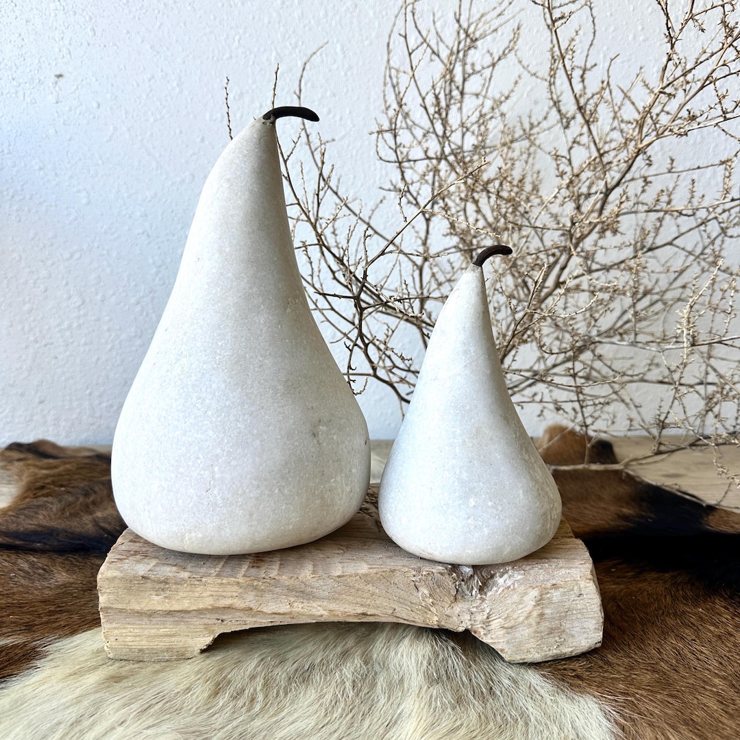 White Hand Carved Marble Pear Fall Decor Fruit Large Medium - Etsy