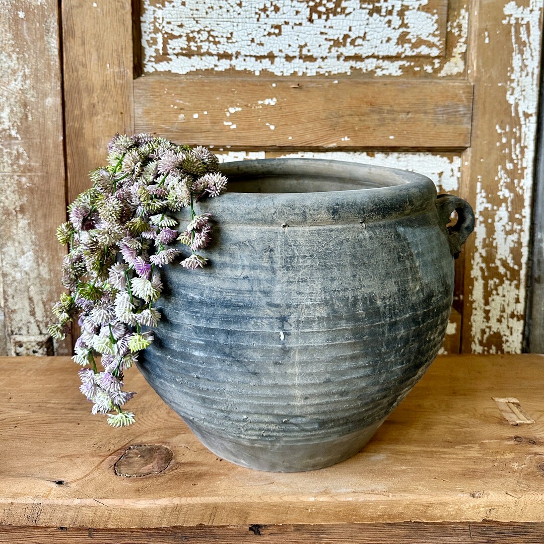 Large Vintage Black Gray Clay Pottery Pot Vase L17 - Etsy