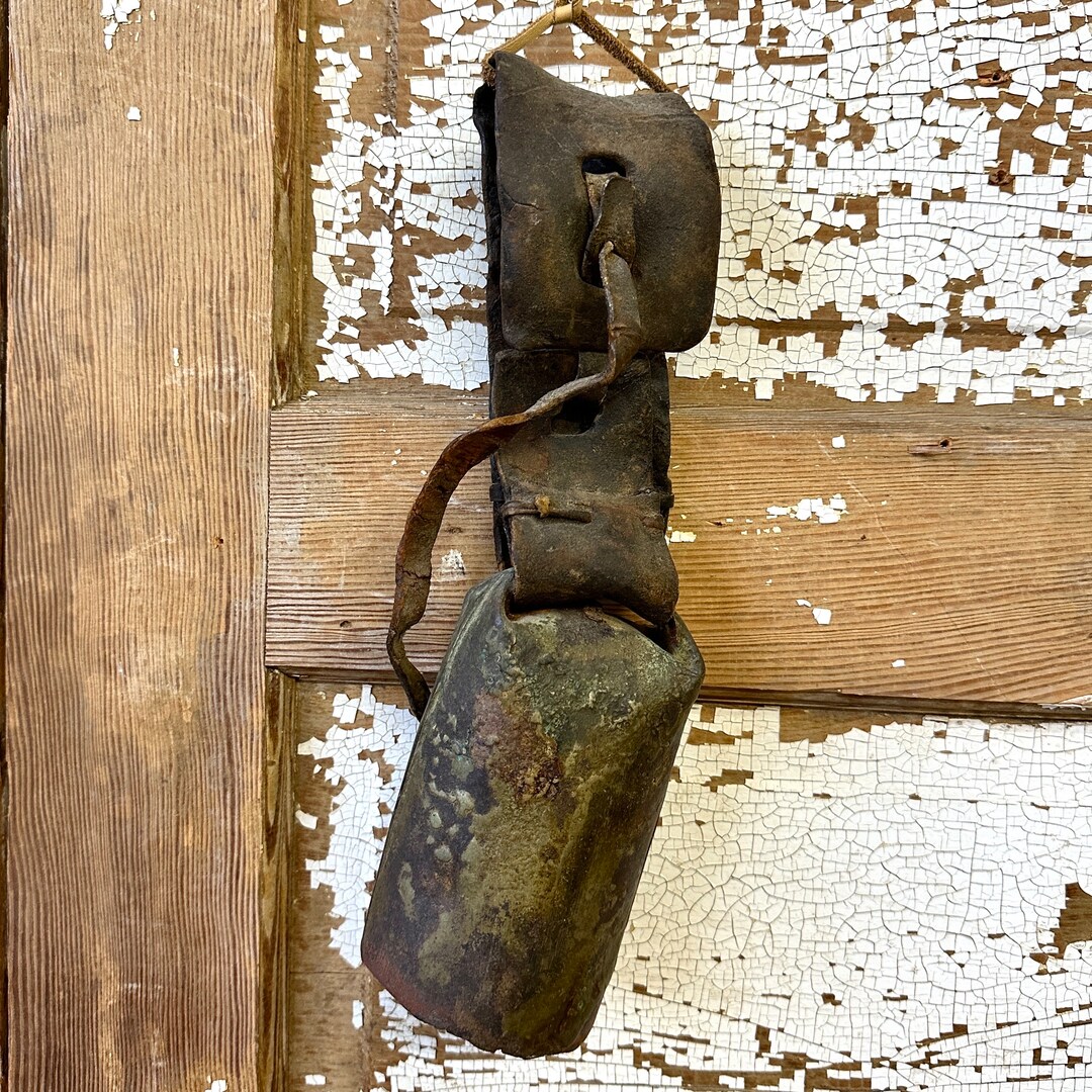 Large Antique Bronze Hand Forged Cowbell Bell on Leather Collar - Etsy