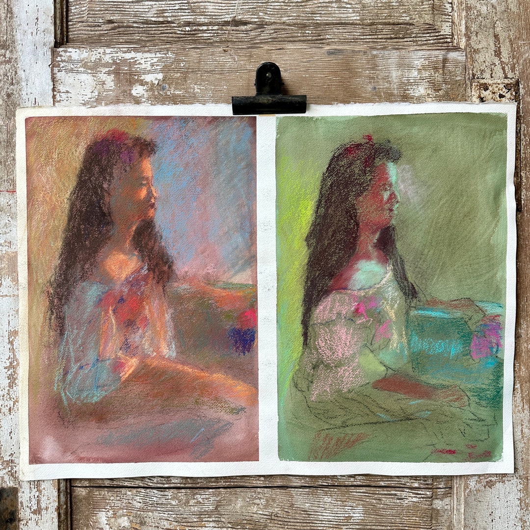 Vintage Pastel Drawing Painting Lady Woman Portrait - Etsy