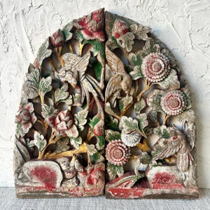 Large Antique Chinese Wood Carved Panel Birds and Floral Motif - Etsy