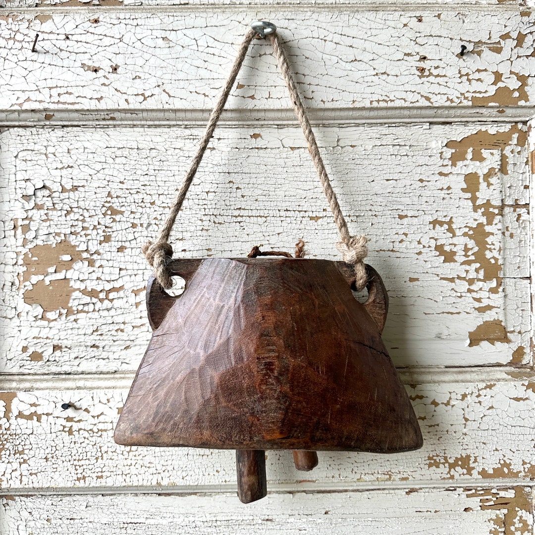Large Vintage Carved Wood Cowbell Bell number Three - Etsy