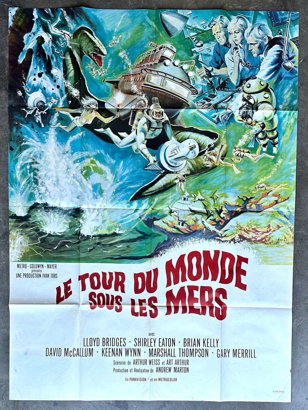 Vintage French Movie Poster Around the World Under the Sea One Sheet - Etsy