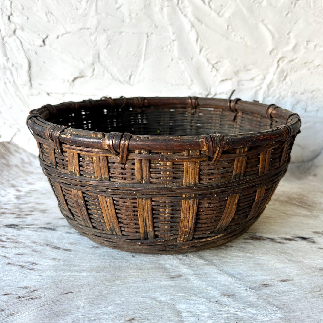 Antique Vintage Bamboo Gathering Basket 12 - Etsy