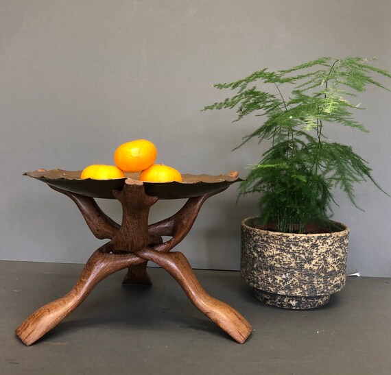 Vintage African Wooden Tripod Stand With Brown Ass Bowl | Etsy
