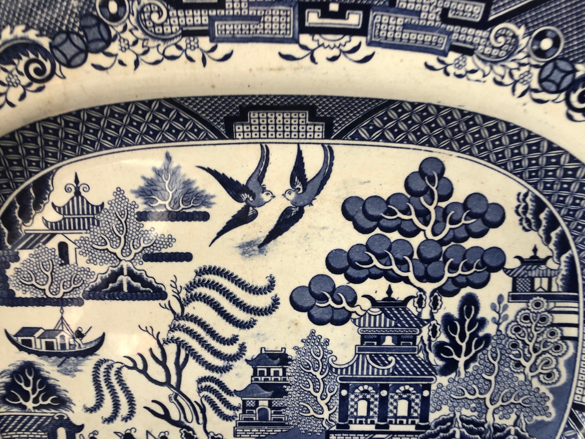 Antique Blue Willow Pattern Platter 18 English Earthenware | Etsy