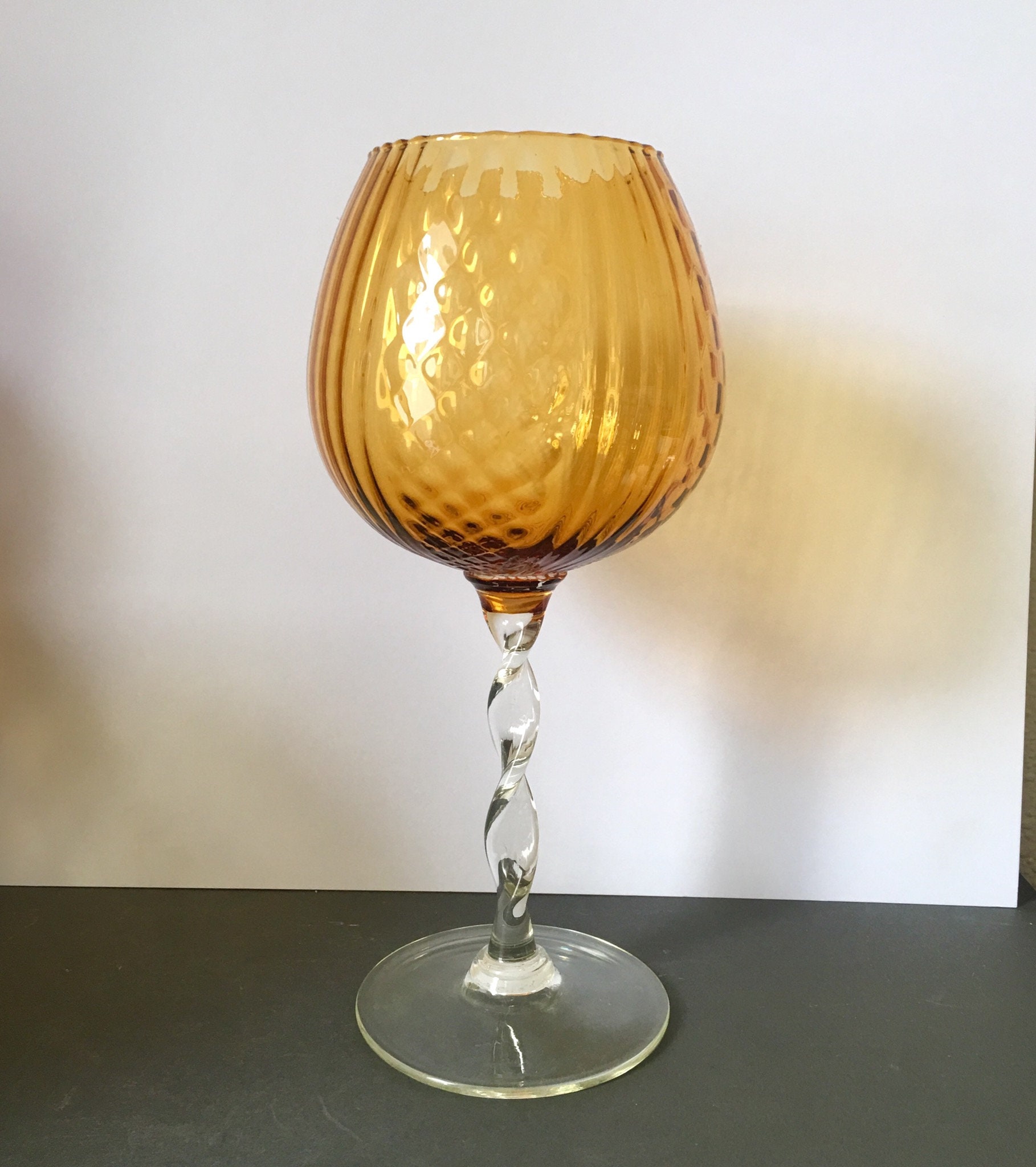 Empoli Amber Glass Pedestal Vase 13. Mid Century Tall Amber | Etsy