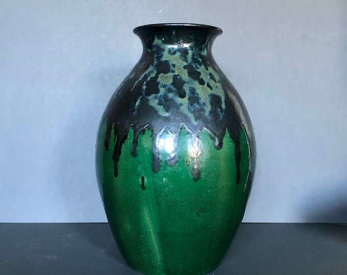 Max Laeuger Lauger Vase for Karlsruhe, Large Black Green Drip Glaze ...