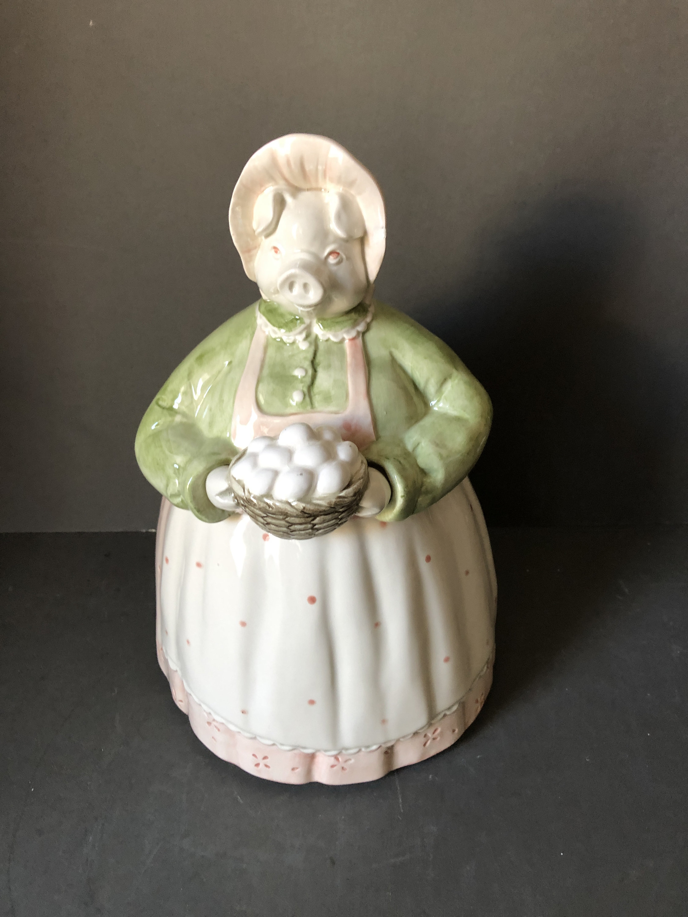 Home & Living Vintage Ceramic Pig with Bushel Basket of Apples Cookie ...