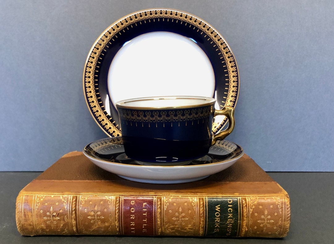 Royal Romanov Collection Trio, Cup Saucer and Tea Plate, Cobalt Blue ...