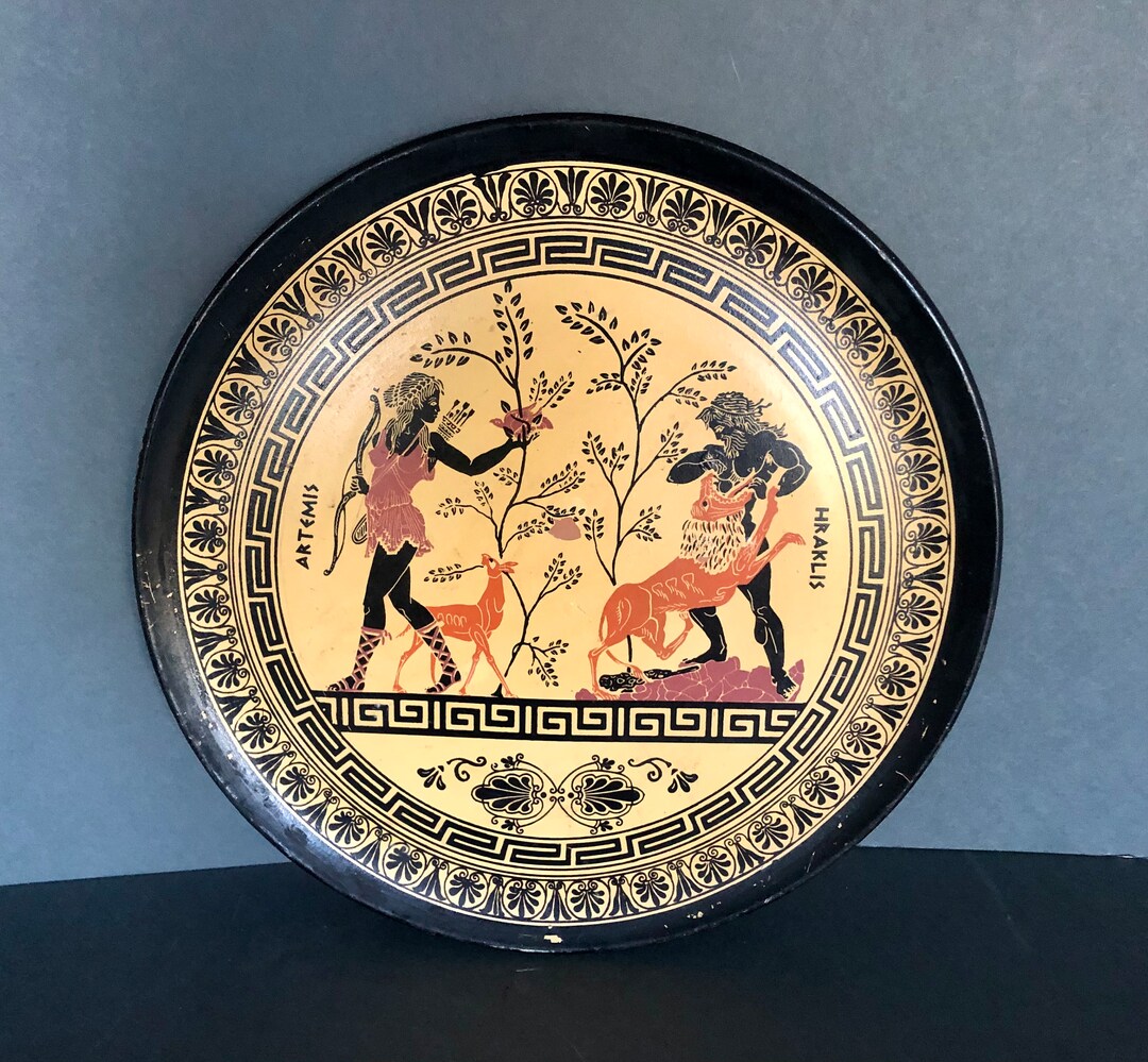 Vintage Greek Wall Plate of Hercules and Artemis, Terracotta Classical ...