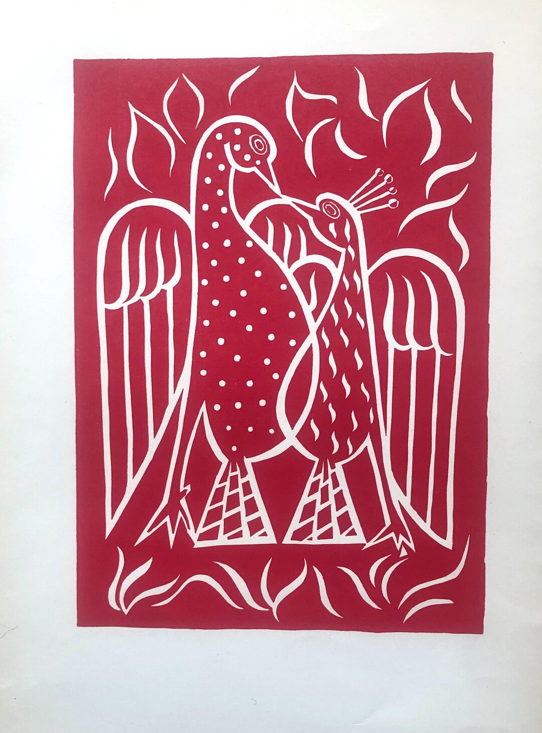 Leon Gischia ‘the Phoenix and the Turtle’ Print 1950 of Colour Woodcut ...