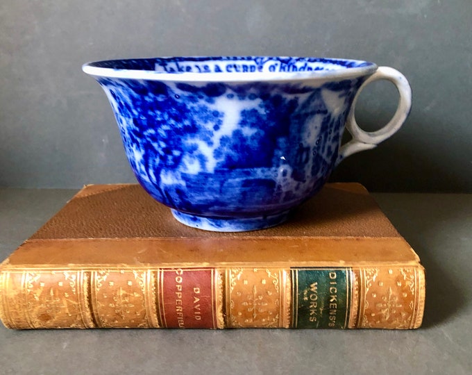 Antique Blue Flow ‘auld Lang Syne’ Cup, Tower Pattern ‘ Take Ye a Cuppe ...