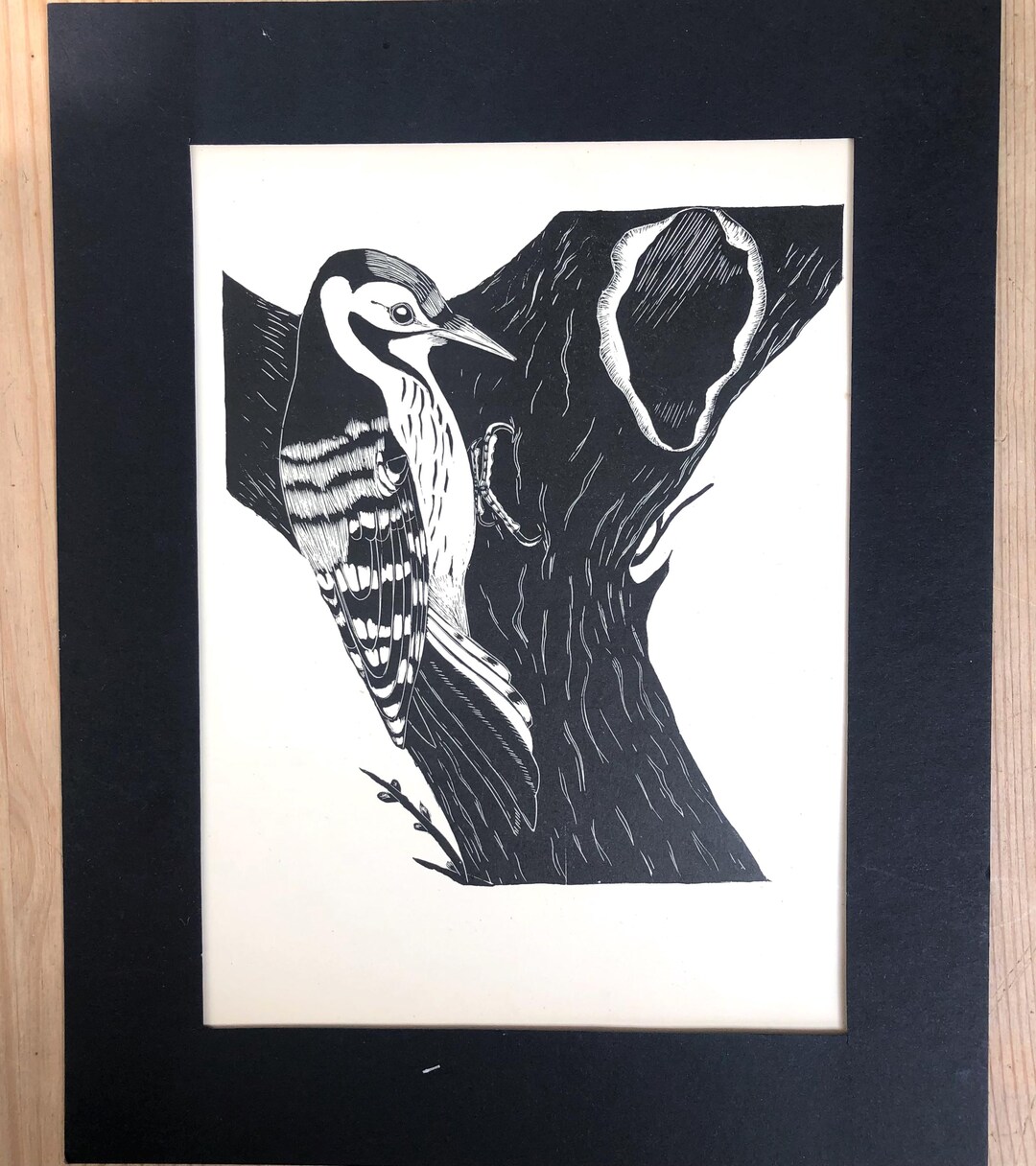 Woodpecker Bird Wood Engraving by Eric Fitch Daglish 1928, Mounted ...
