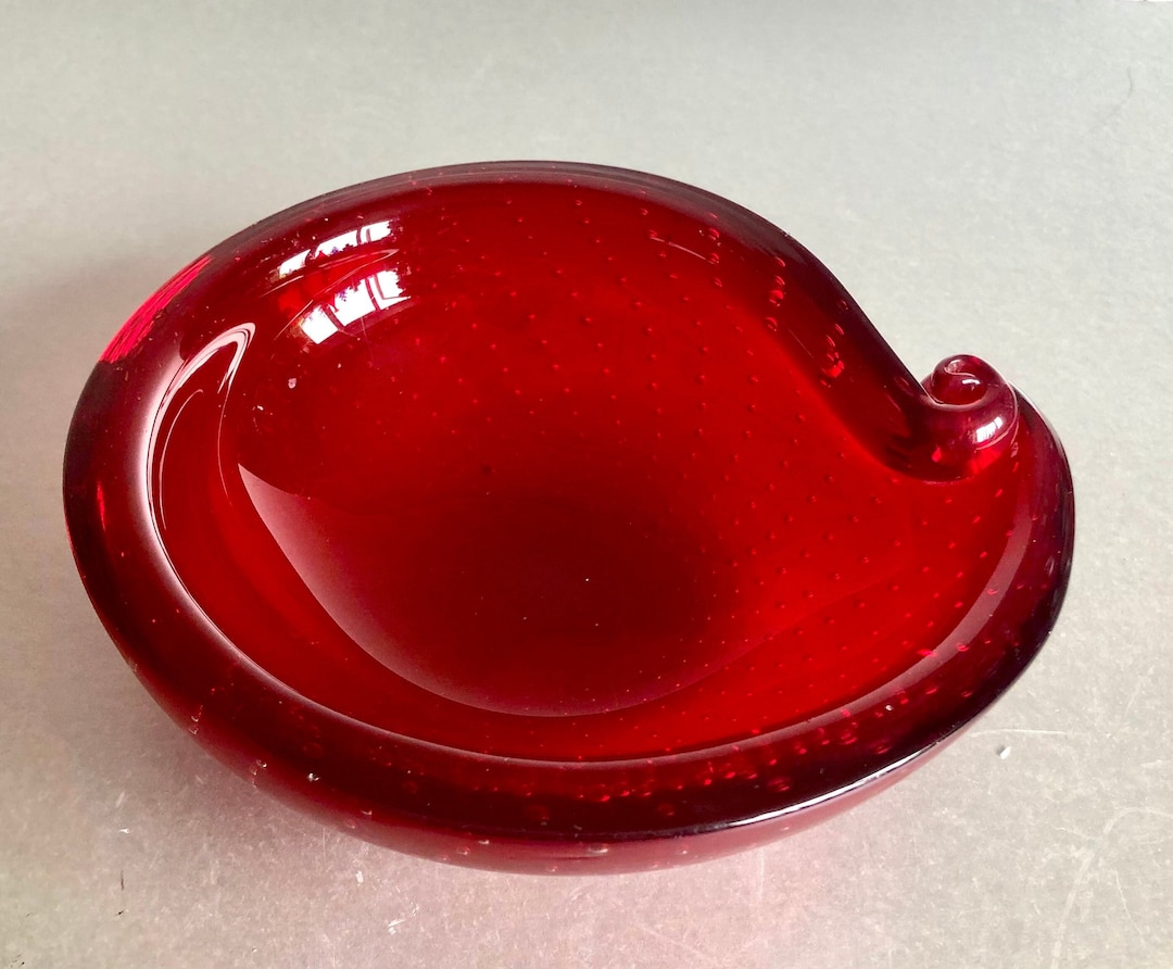 Murano Bullicante Red Glass Bowl, Vintage Murano Ruby Red Bubble Glass ...