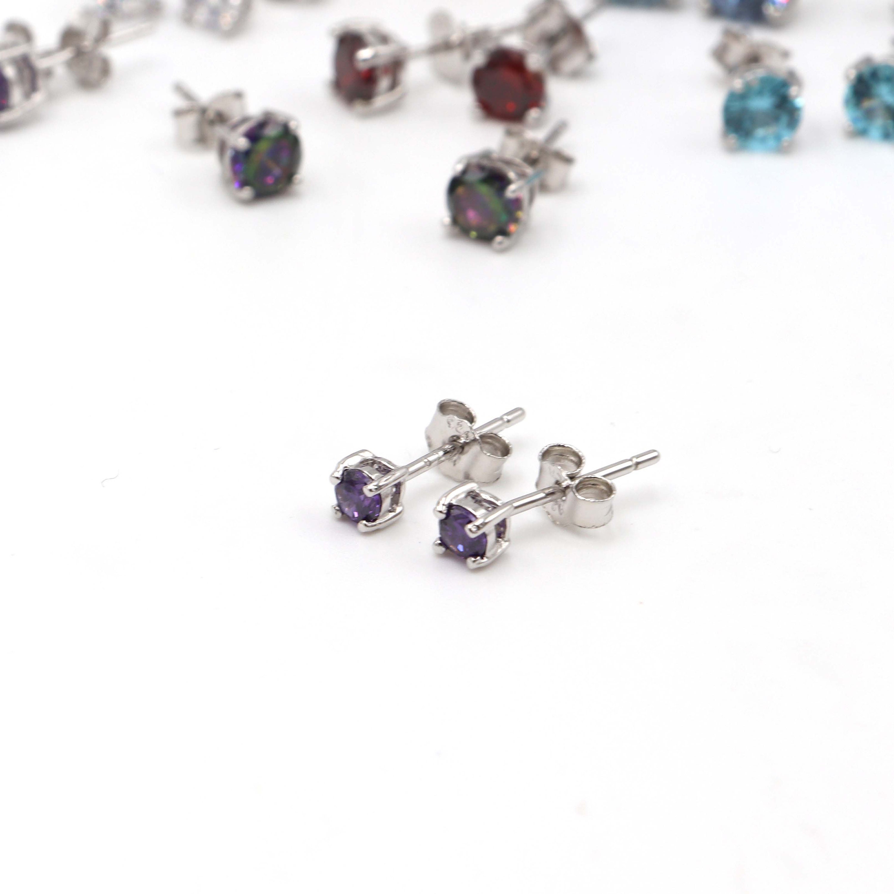 3mm Round Sterling Silver Stud Earrings Set Sparkling - Etsy