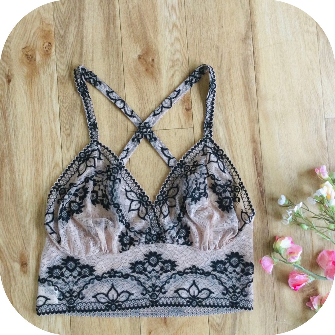Henna Lace Bralette: Two-tone Crossover Bra Top - Etsy