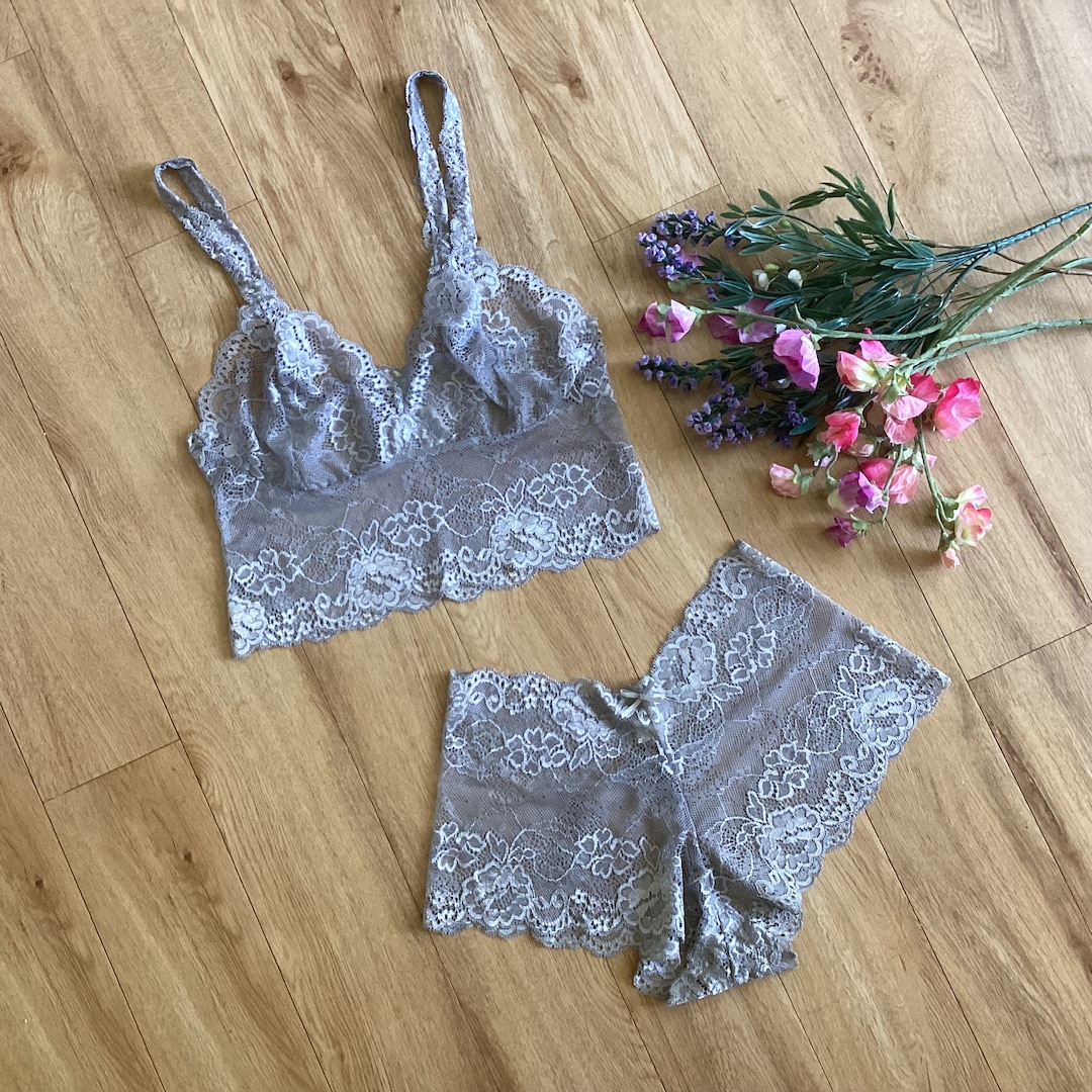Silver Grey Lingerie ,floral Lace Pretty Strapped Bralette and ...