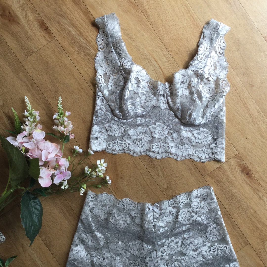 Soft Metal ,balconette Lace Silver Bralette , Pretty , Comfortable Bra ...