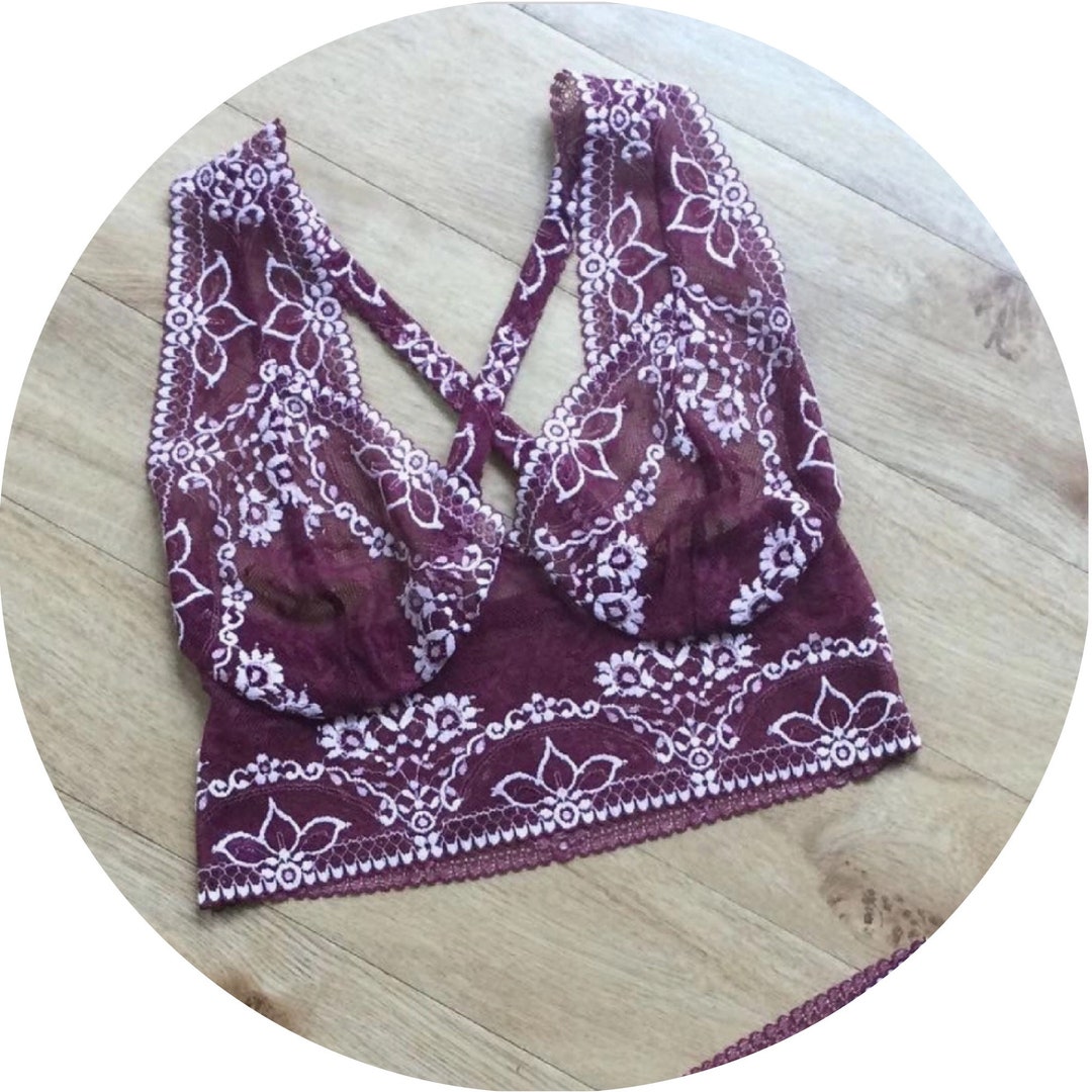 Henna Lace Balconette Bralette: Two-tone Crossover Bra Top - Etsy